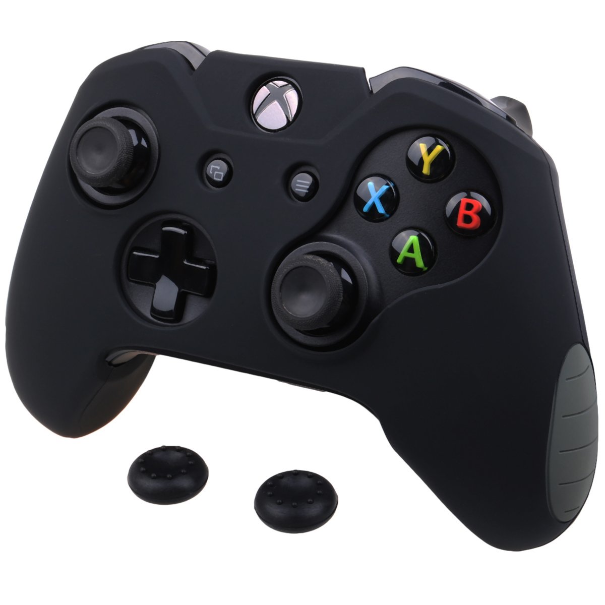 Pandaren Soft Silicone Thicker Skin Cover for Xbox One Controller Set (Black skin X 1 + Thumb Grip X 2)