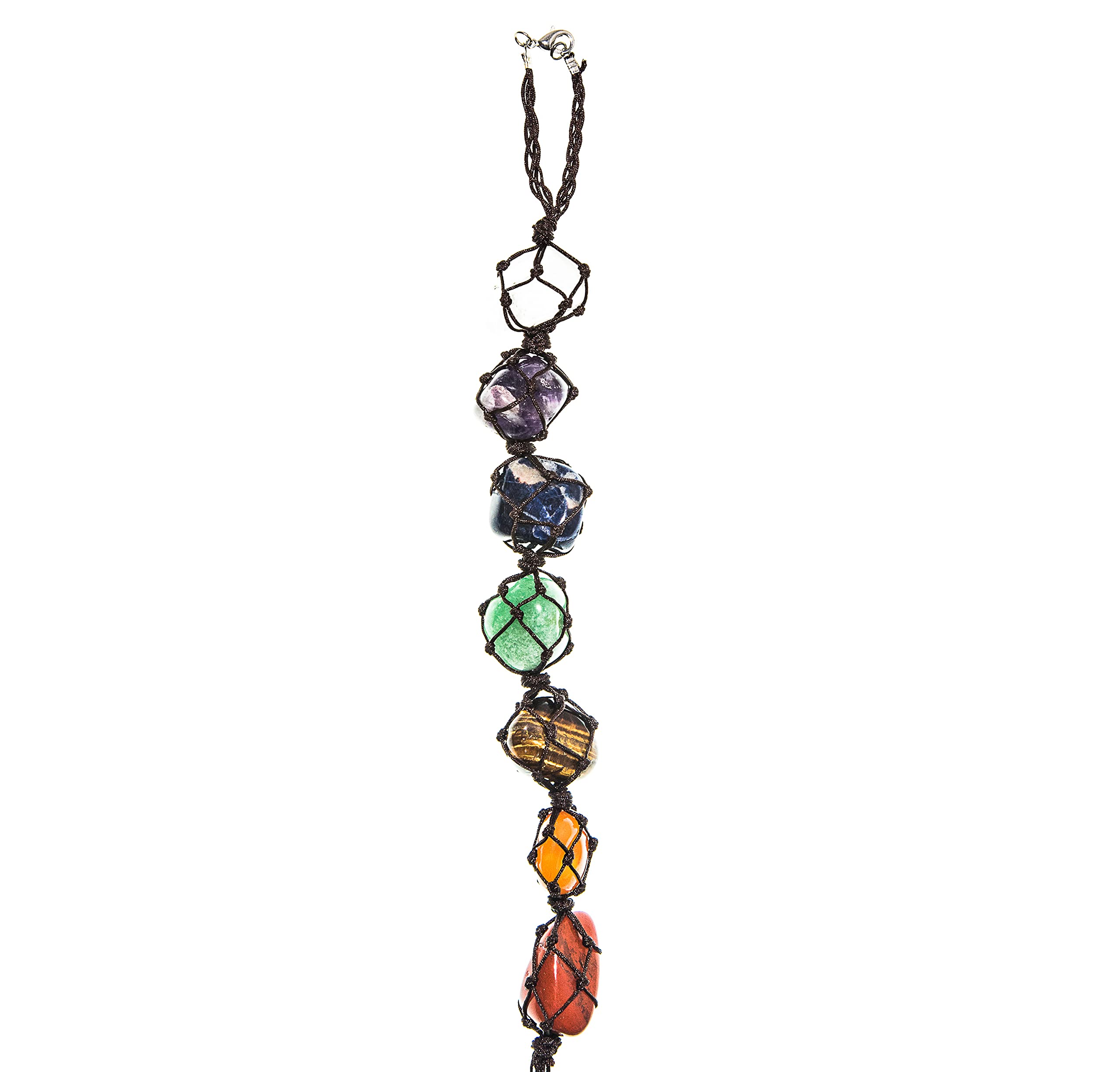 Nanalou 7 Chakra Reiki Healing Crystal Stones Decorative Car Ornament – Handmade with Metal Hanging Clasp (10 inches)