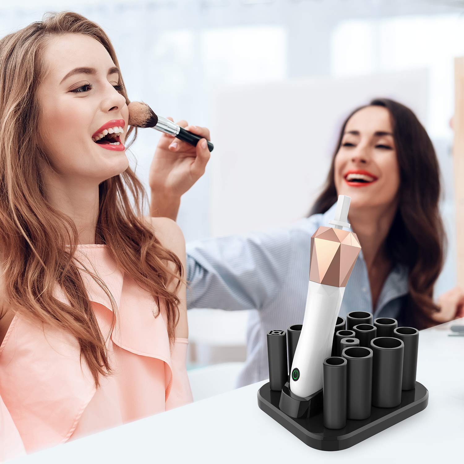 Senbowe Upgraded USB Makeup Brush Cleaner and Dryer Machine, Electric Cosmetic Automated Makeup Brush Spinner, Cleaning Solution Tool, 13 Collars, Wash and Dry in Seconds, Rechargeable Brush Cleaner