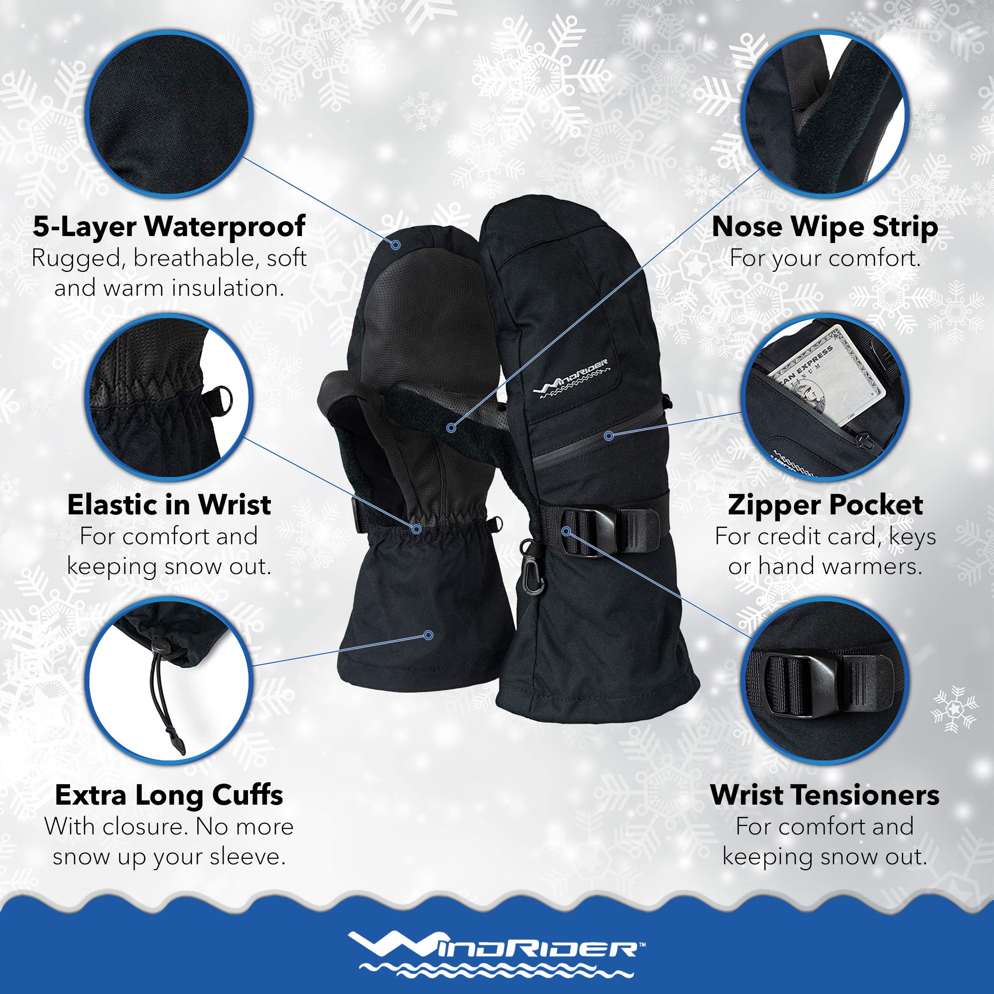 Rugged Waterproof Winter Mittens | Extra Long Gauntlets | Snowboard, Ski, Ice Fishing, Mittens | Medium Weight (XXL)