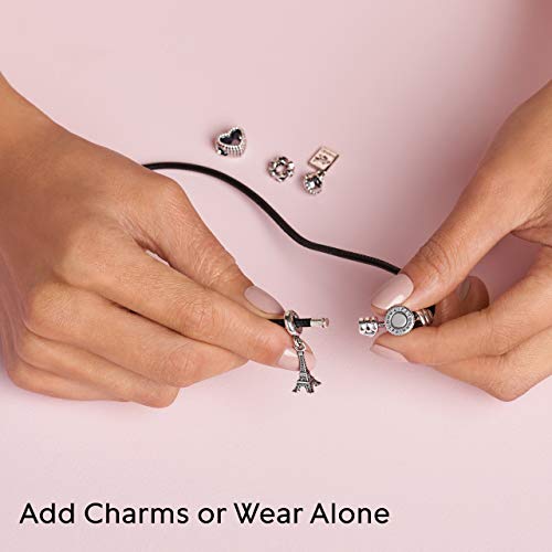Pandora Jewelry Double Leather Cubic Zirconia Bracelet in Sterling Silver, 13.8"