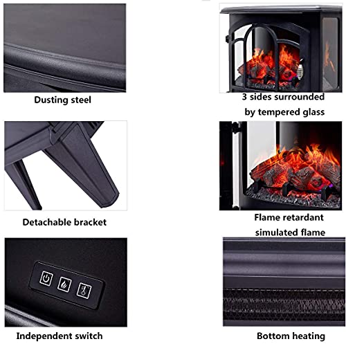 OQHAIR Electric Fire with Surround Mantelpiece Lights with Remote-Controlled Old Electric Fireplace Heater with Wood-Burned Led Light