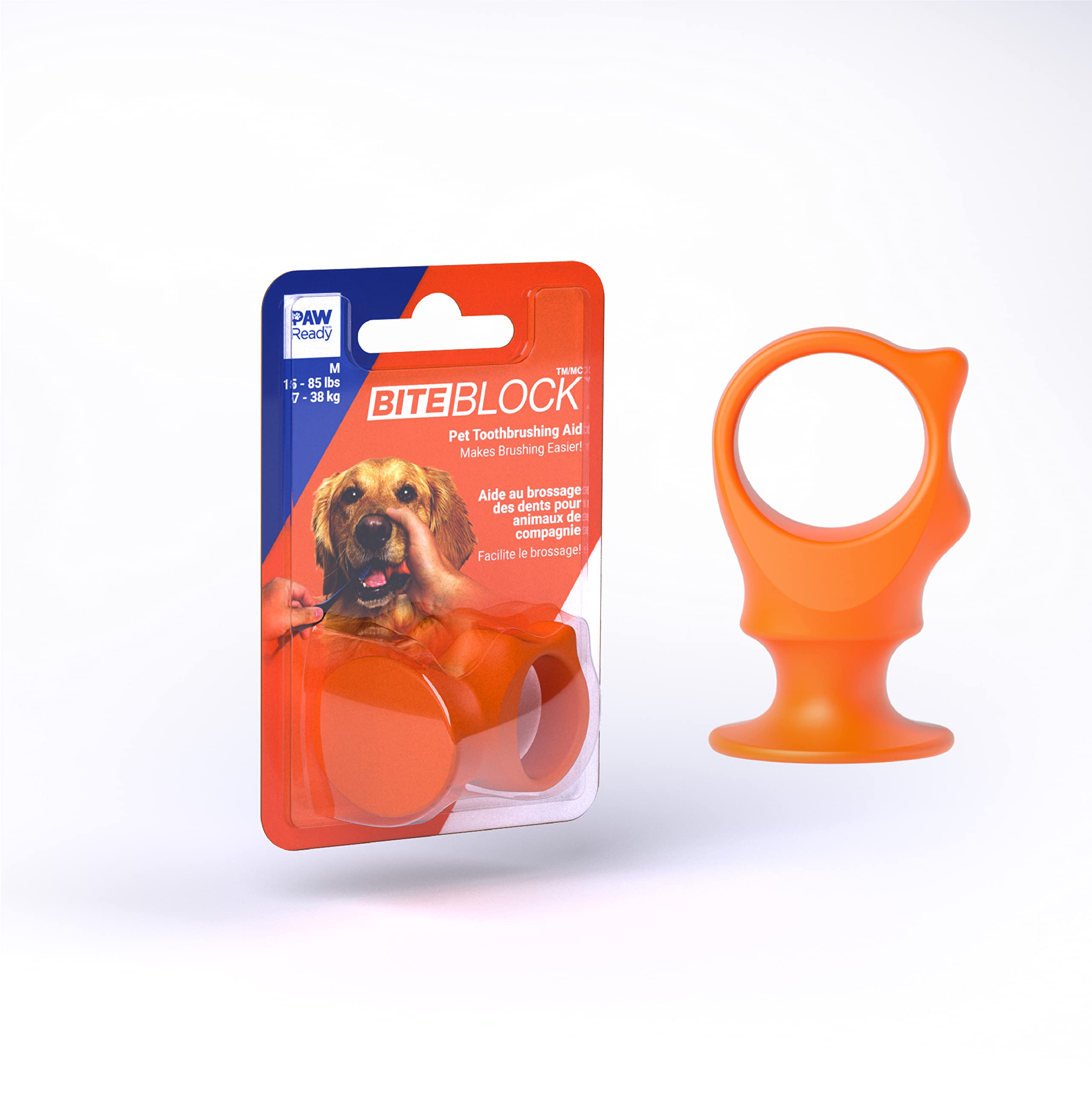 Paw Ready Pet Toothbrushing Assistant for Puppies' Dogs and Cats Allows You to Brush Your pet’s Teeth without Constantly Worrying about Getting Bitten. (Orange, Medium)