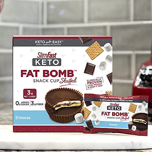 SlimFast Low Carb Chocolate Snacks, Keto Friendly for Weight Loss with 0g Added Sugar & 3g Fiber, S'Mores Cup, 12 Count Box (Packaging May Vary)