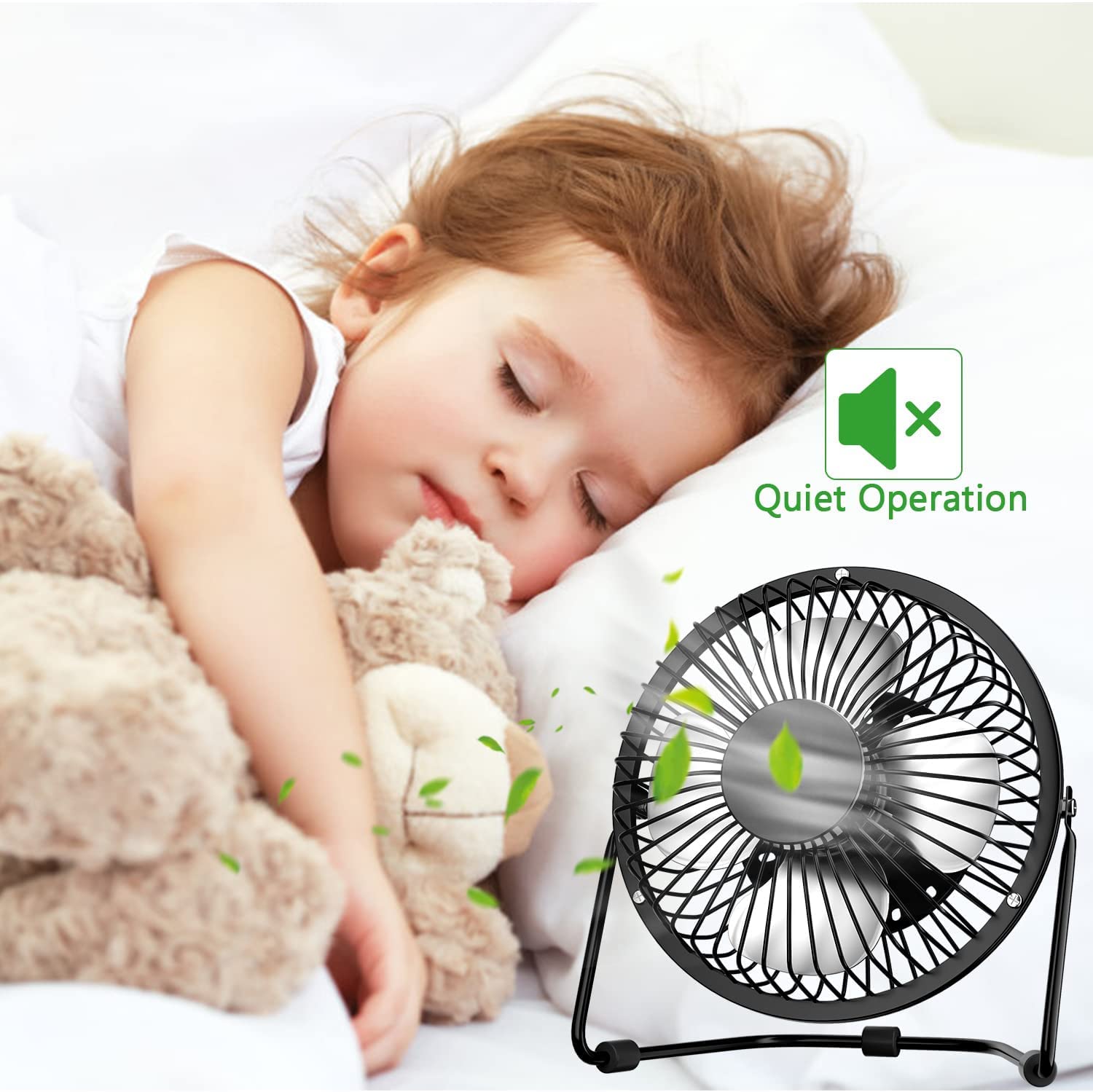 Small USB Desk Fan, AiwyeHB 4 Inch Mini Quiet Fan with Strong Airflow, 360° Rotation, Metal Construction, Personal Cooling Fan for Home Office (Black) (HB1996)