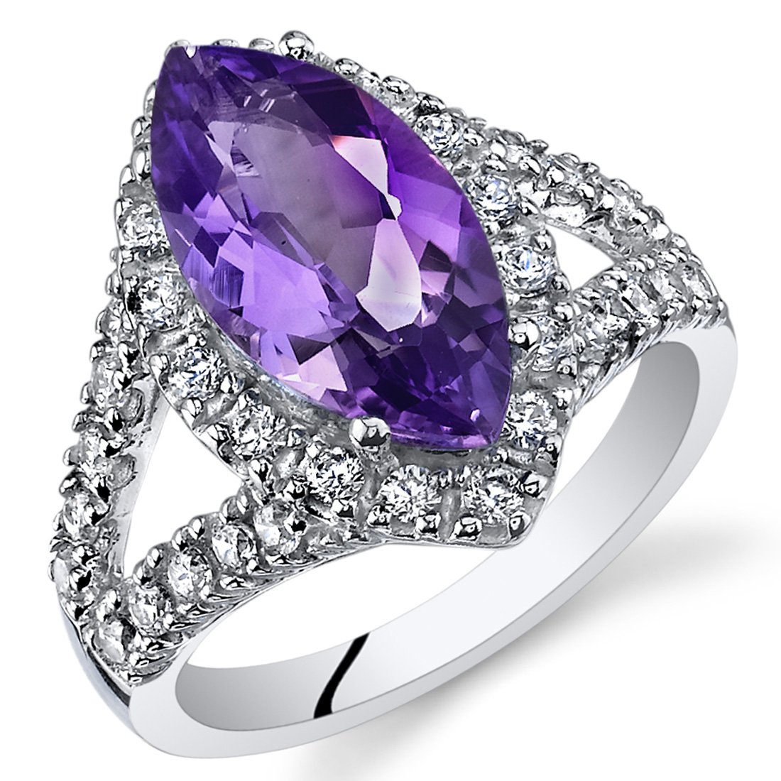 PEORA 2.25 Carats Marquise Cut Amethyst Ring Sterling Silver Size 8