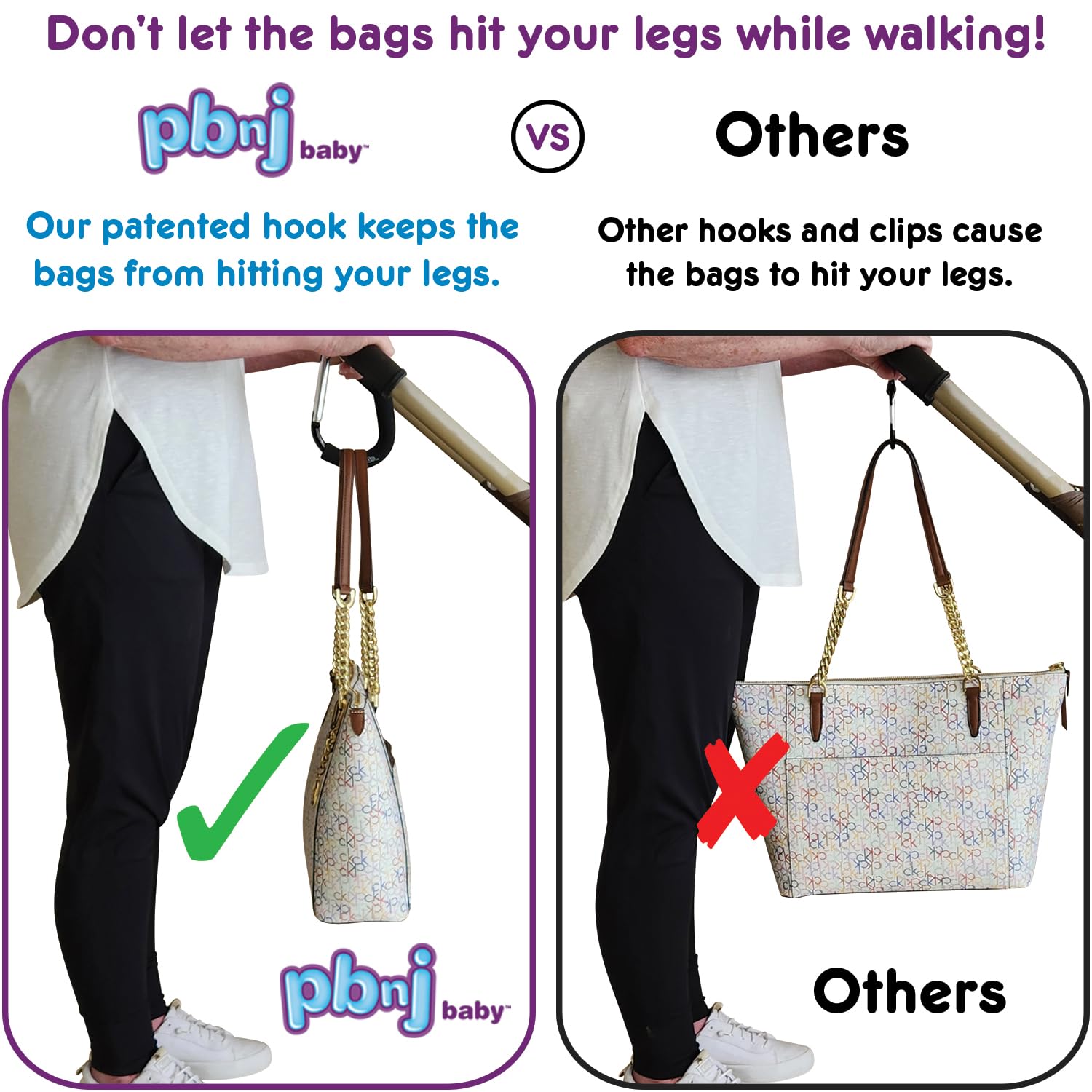PBnJ baby Stroller Hooks for Hanging Diaper Bags - Mommy Stroller Clip and Stroller Accessories Organizer Hook - Large Carabiner Clips for Mom Purse Shopping Grocery Bag and Accessory - (1 Pack)
