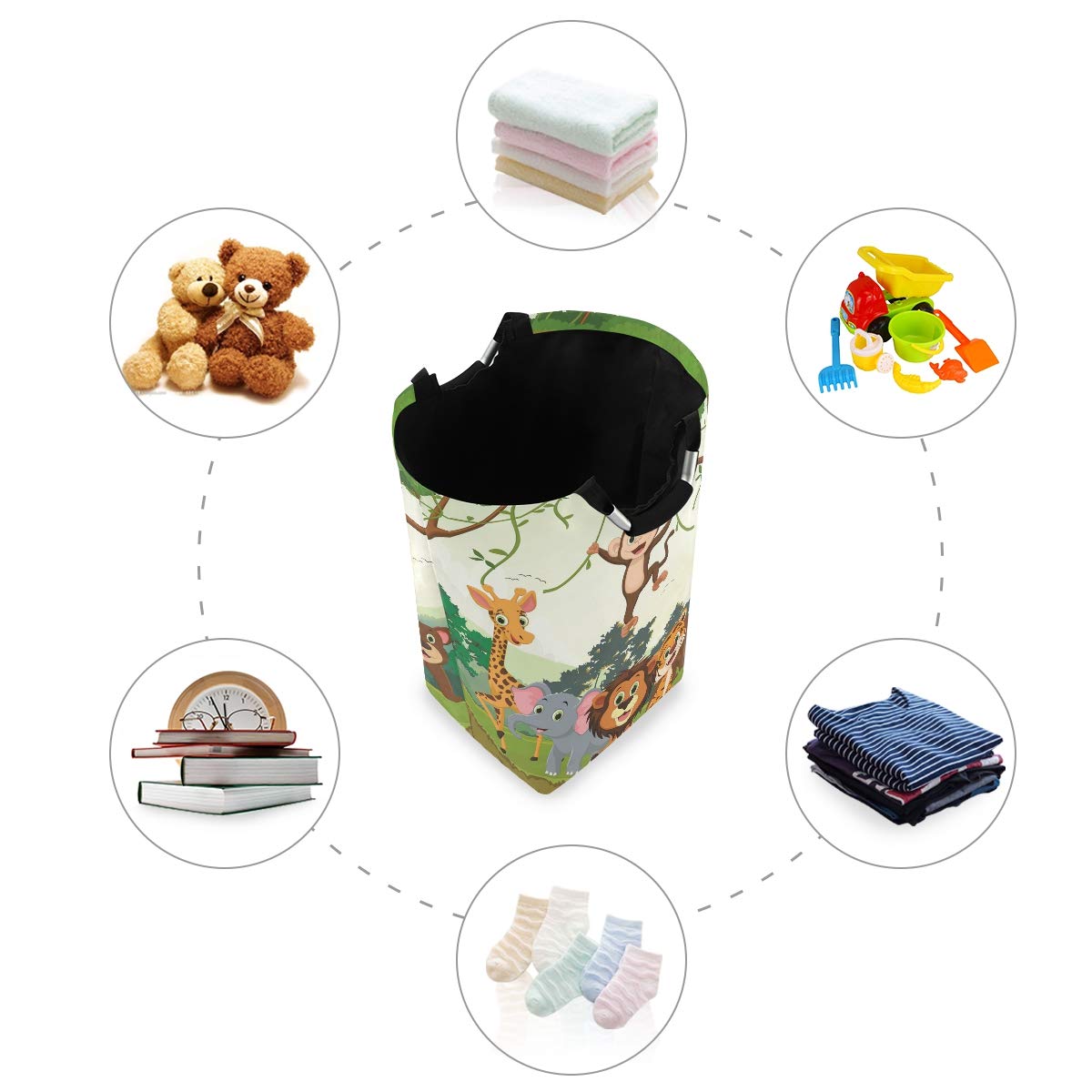 senya Jungle Animals Large Storage Basket with Handles Collapsible Organizer Bin Laundry Hamper for Nursery Clothes Toys