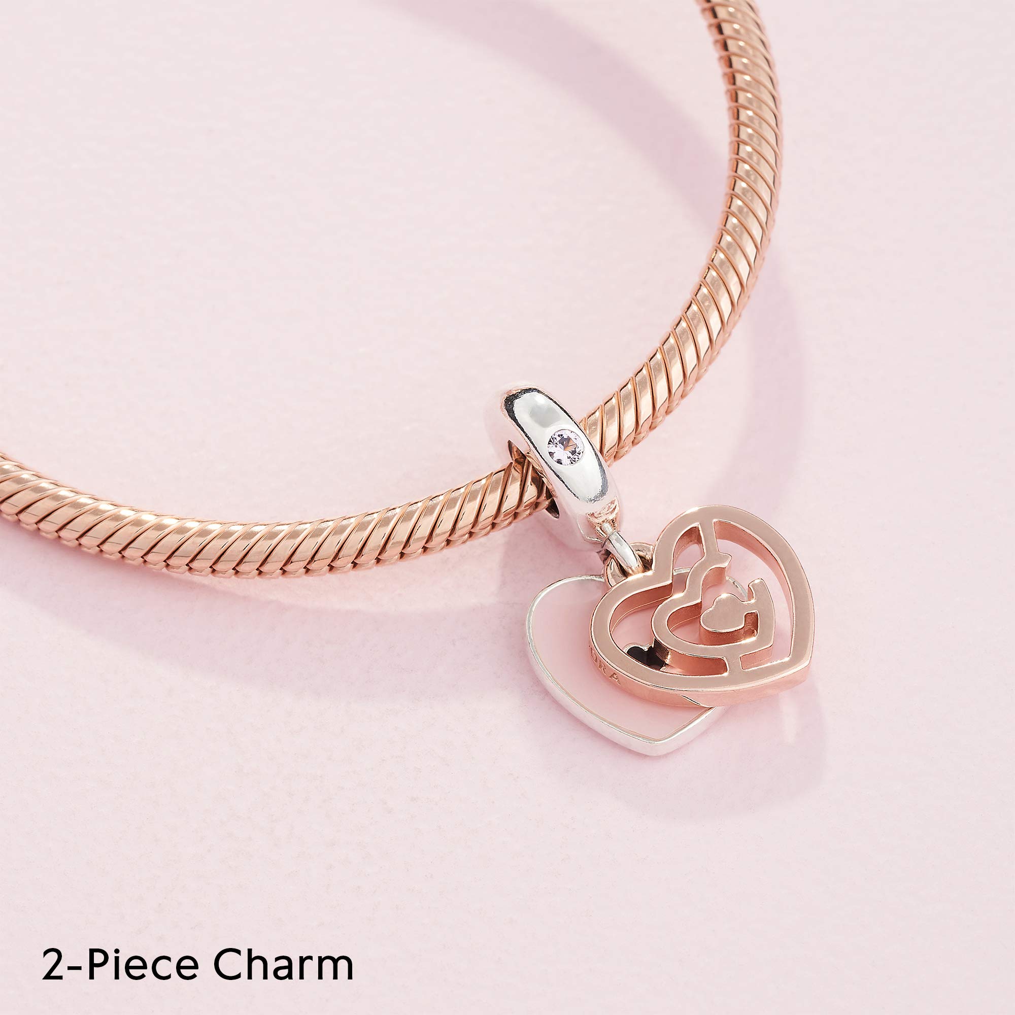 Pandora Jewelry Pink Heart Labyrinth Dangle Crystals Charm in Rose and Sterling Silver