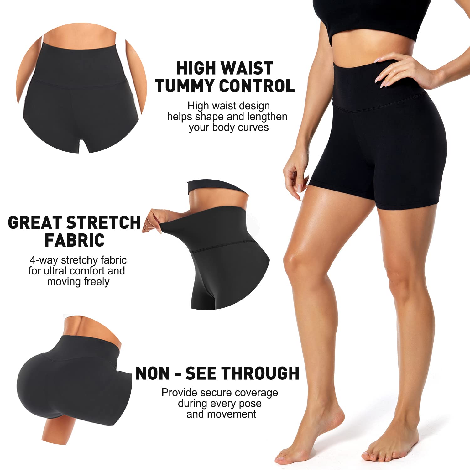 we fleece 4 Pack High Waisted Biker Shorts for Women β 5" Buttery Soft Black Workout Yoga Athletic Shorts