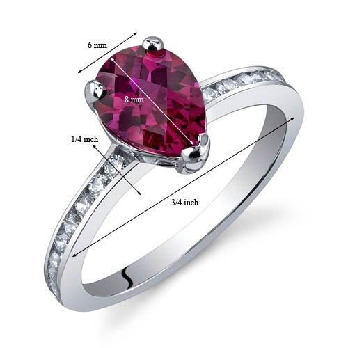 PEORA Created Ruby Ring in Sterling Silver for Women, Sophisticated Pear Shape Solitaire Design, 1.25 Carats total, Comfort Fit, Size 7