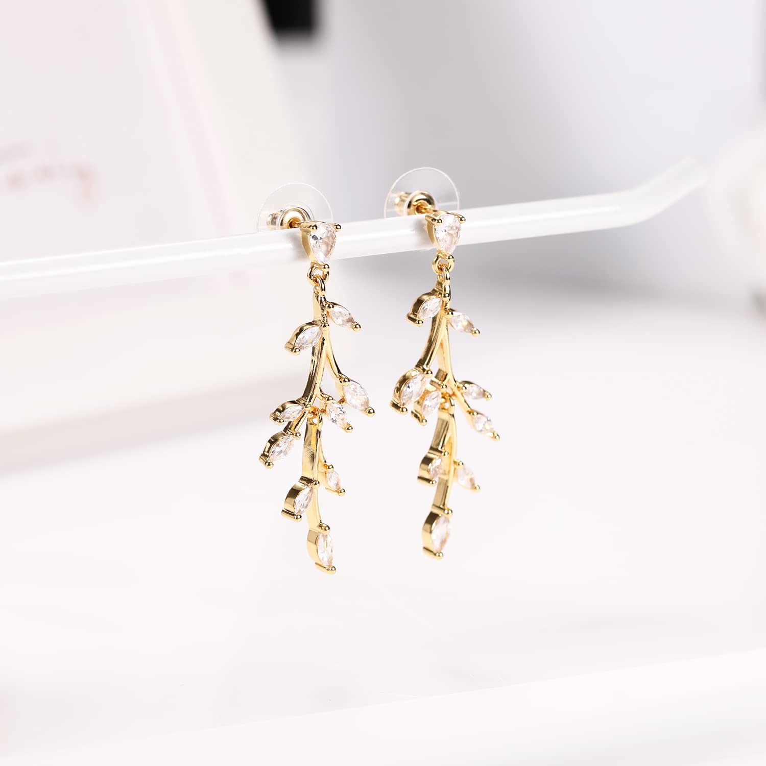 Silver CZ Teardrop Necklace and Stud Earrings Set 14K White Gold Plated Wedding Jewelry for Bridal