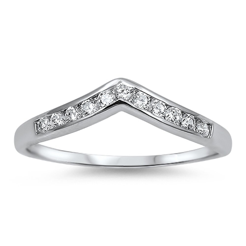 Pointed V Chevron Clear CZ Cute Ring New .925 Sterling Silver Band Size 7