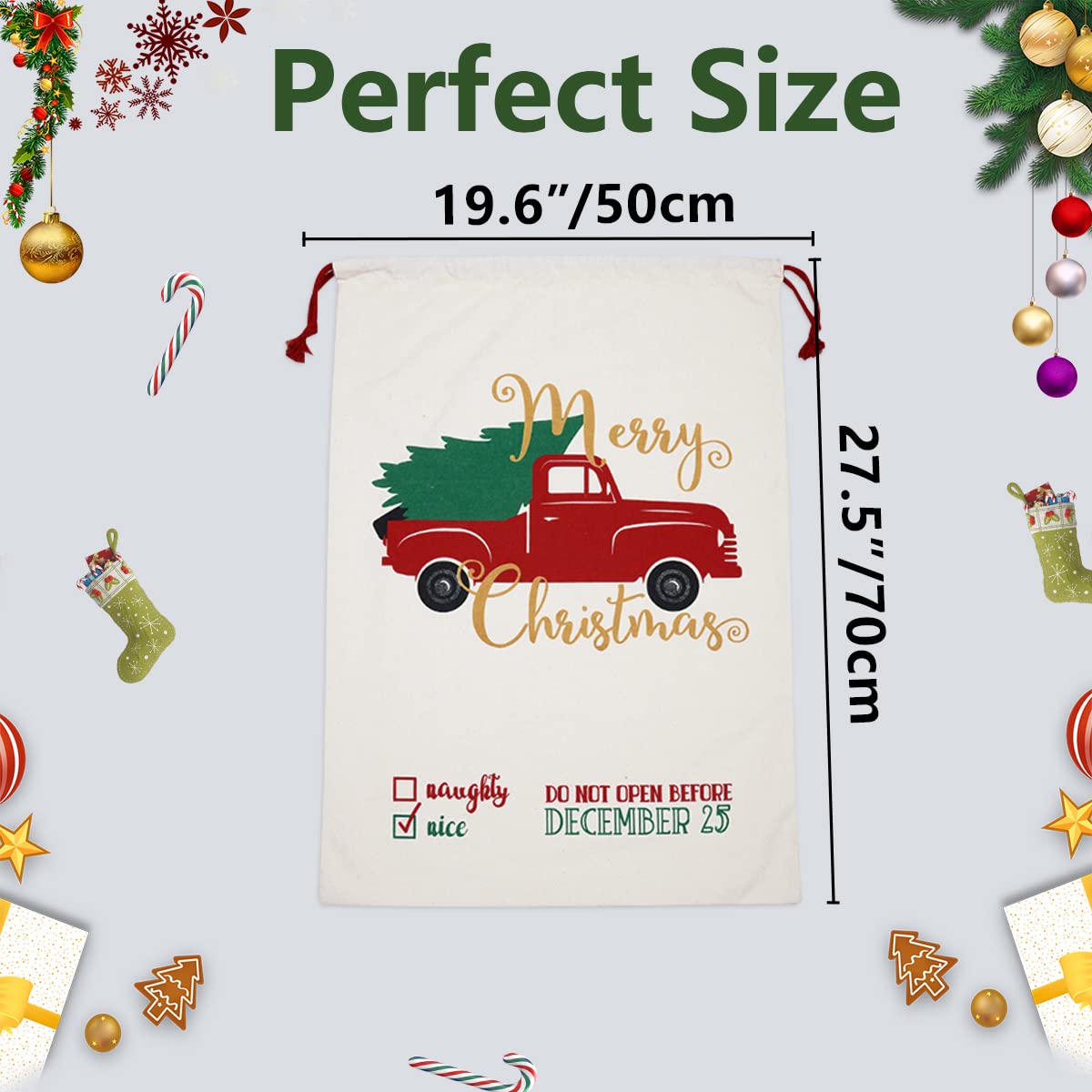 PIXHOTUL 6 Pack Santa Sacks Large Christmas Cotton Bags Drawstring Christmas Sacks for Kids 27.5" x 19.5"