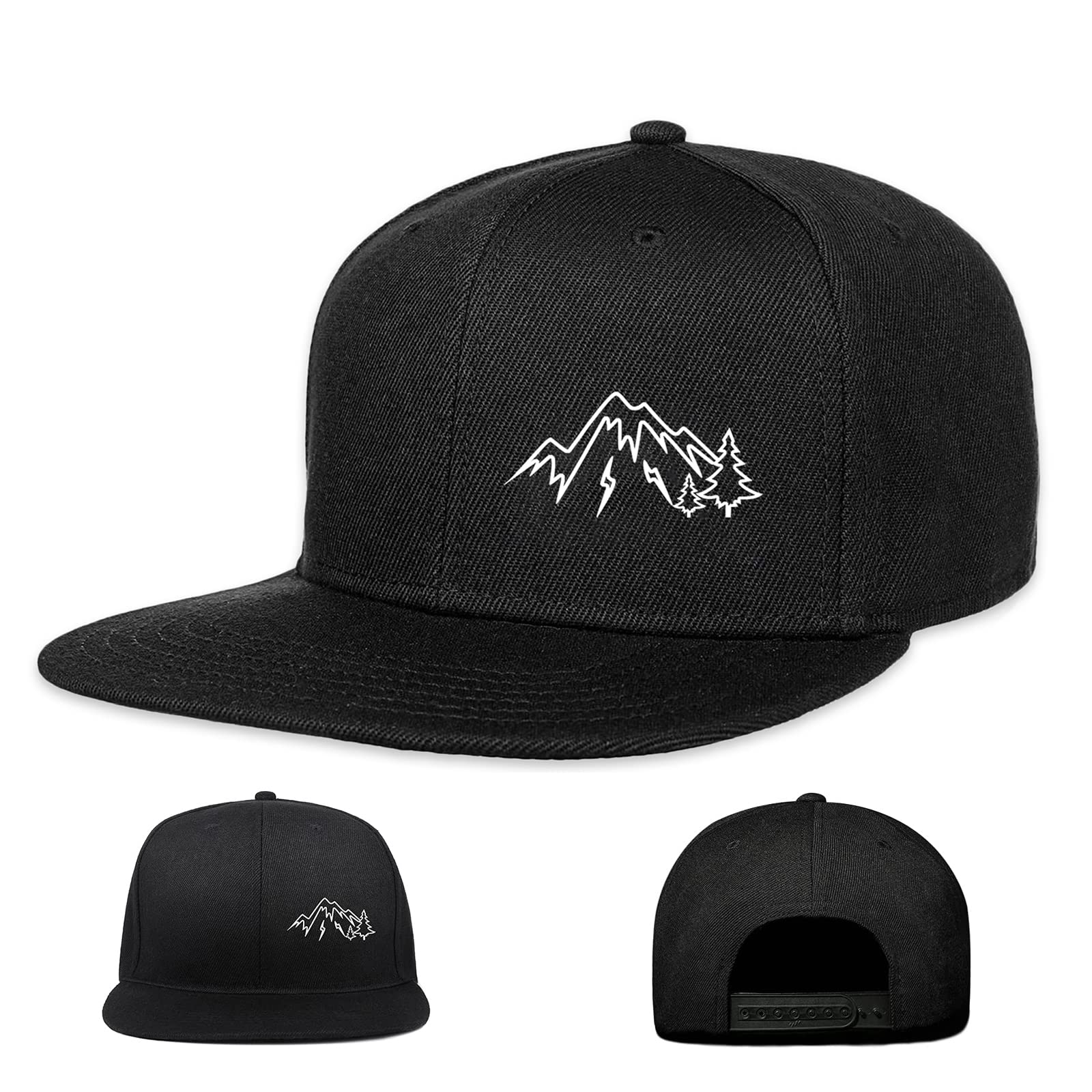 Snapback Hats for Men Fitted Mountain Gaming Trucker Dad Black Flat Bill Adjustable Baseball Cap Brim Gorras Para Hombres Originales Snap Backpack Gift Dad Husband Boy Friend Brother Grandfather