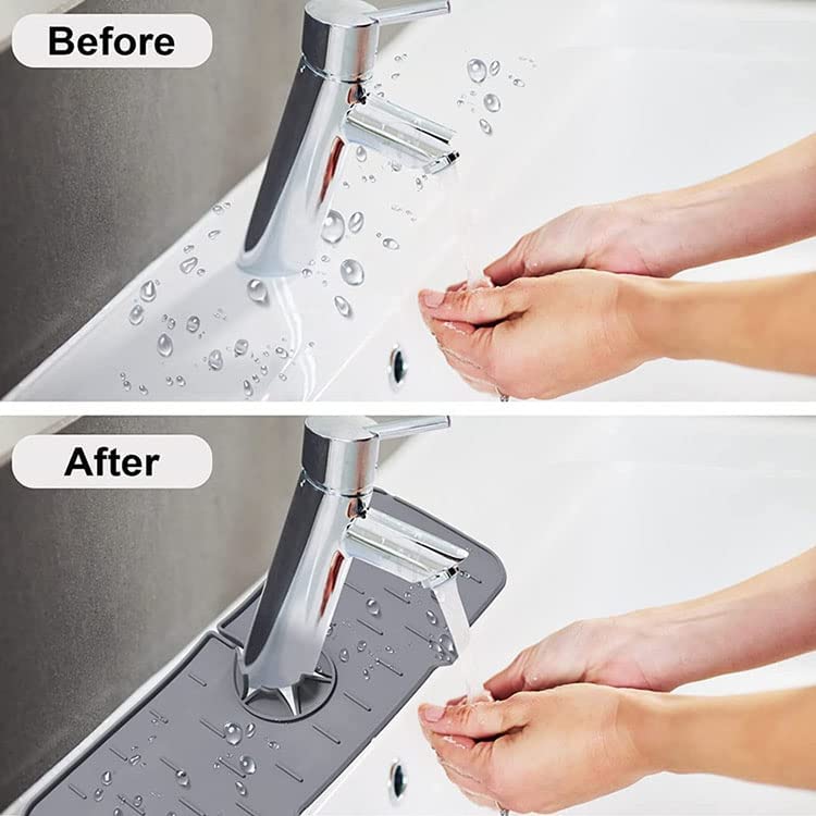 Sink Splash Guard, Silicone Faucet Absorbent Mat, Protector for Kitchen and Bathroom Sink, Faucet Handle Drip Catcher Tray, Drying Pad