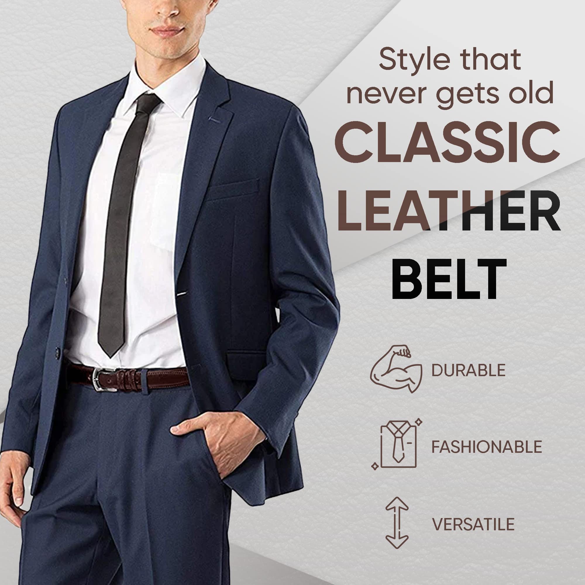 Prospero Comfort Men's Classic Dress Belt ALL Genuine Leather Double Stitch Design 1.35 inches (35mm) Cognac Brown Size 36