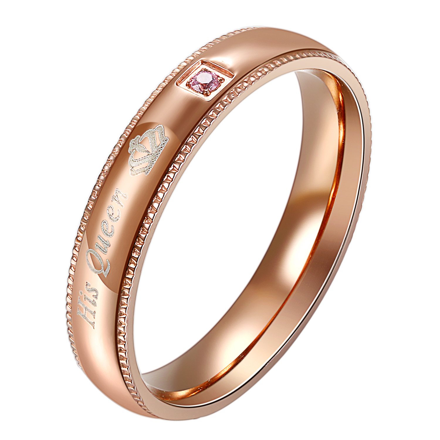 OIDEA His Queen Stainless Steel CZ Wedding Ring Bands Matching Sets for Couples Valentines Day Promise Gifts,Size 5