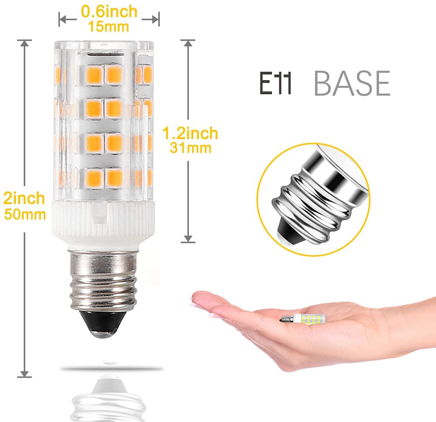 T3/T4 E11 LED Bulbs, e11 Mini Candle Holder Bulb, JD E11 Bulb 4W 360LM,Warm White 3000K, AC110-130V,Ceiling Fan Light (Pack of 5)