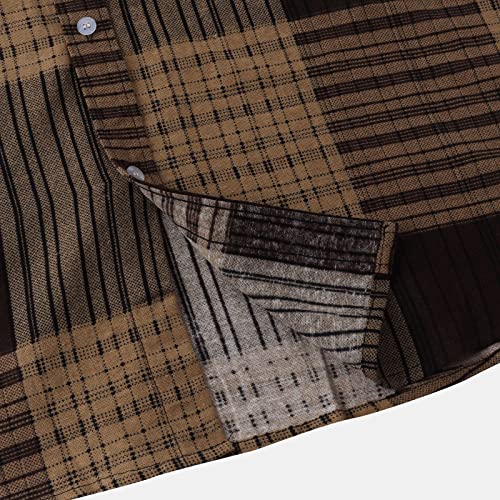 YYQXIiyty Men's Slim-Fit Blouses V-Neck Casual Formal Beach Dress Shirts Short Sleeve Button Down Open Front Shirts Brown