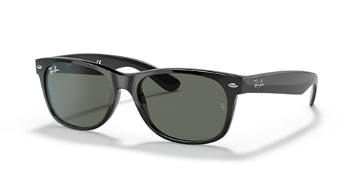 Ray-Ban RB2132 New Wayfarer Square Sunglasses, Black/G-15 Green, 52 mm