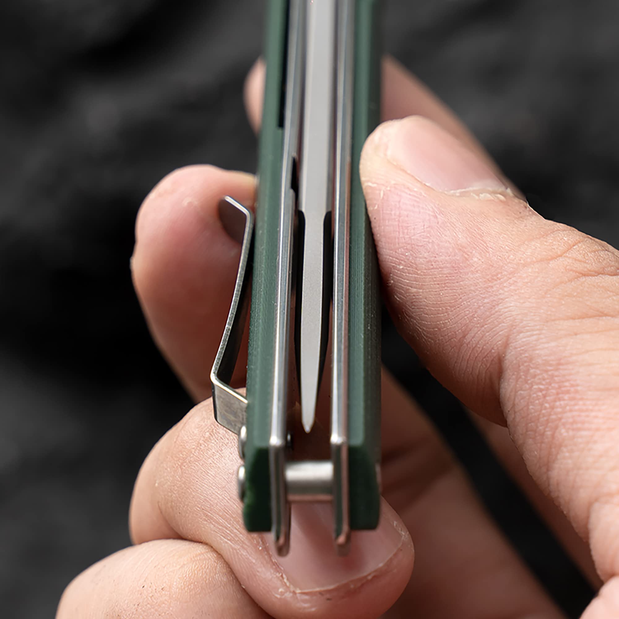 OLITANS G022 Folding Pocket Knife, EDC Flipper Knife, 3.5inche Satin Blade, Ball Bearing, Liner Lock, G10 Handle, Deep Carry Pocket Clip 2.08oz (Army green)