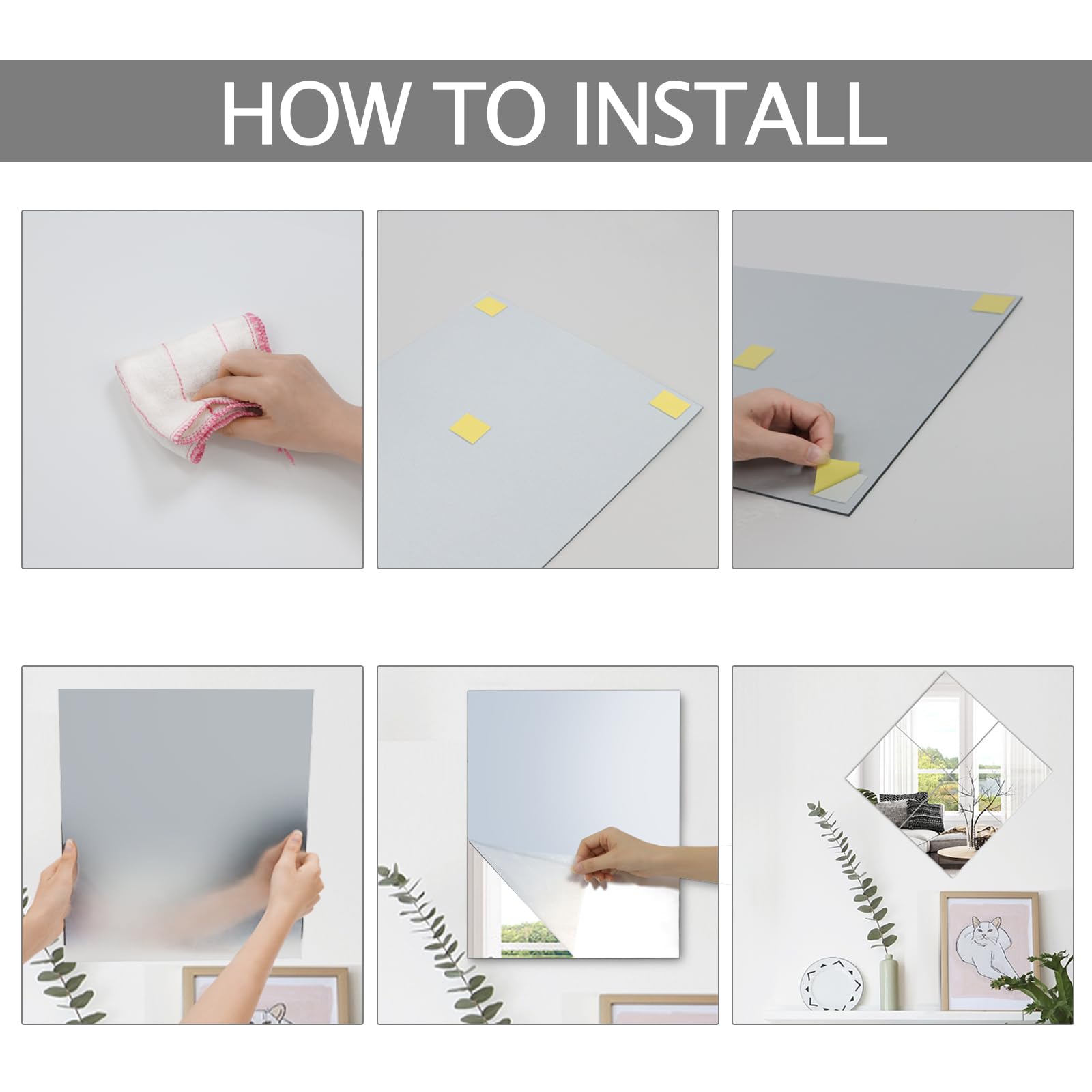 NIXRET Full Length Mirror ,frameless16 x 12in Glass Mirror Tiles (1 Piece) high Definition Wall Mirror Full lengthsquare Mirrors for Wall Wall Mirrors for Bedroom for Living Room, Door, Bathroom, Gym