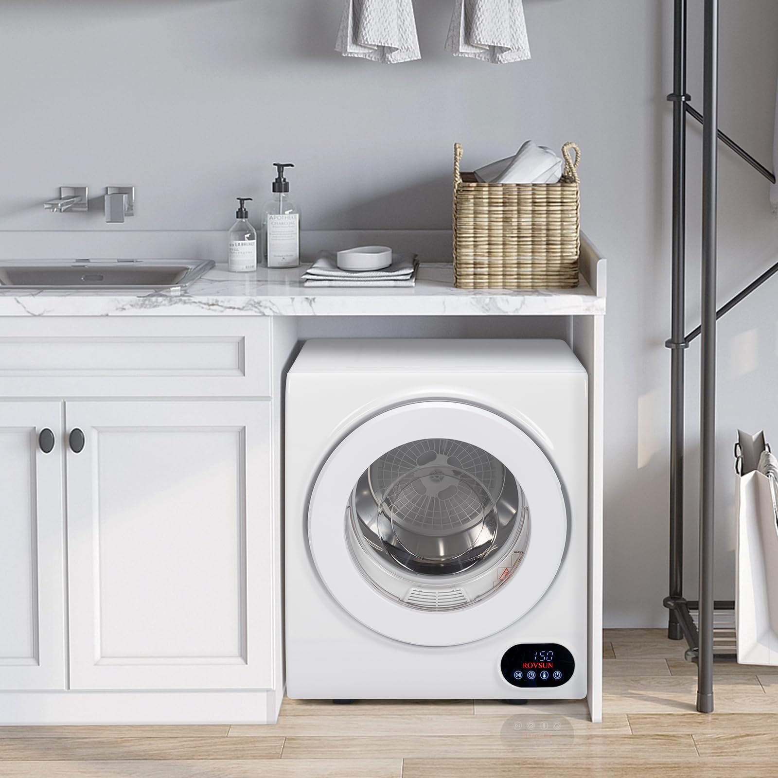 ROVSUN 110V Portable Clothes Dryer, 850W Fast Drying Front Load Laundry Tumble Dryer Machine with Stainless Steel Tub & High End LCD Touch Panel for Home Apartment Dorm