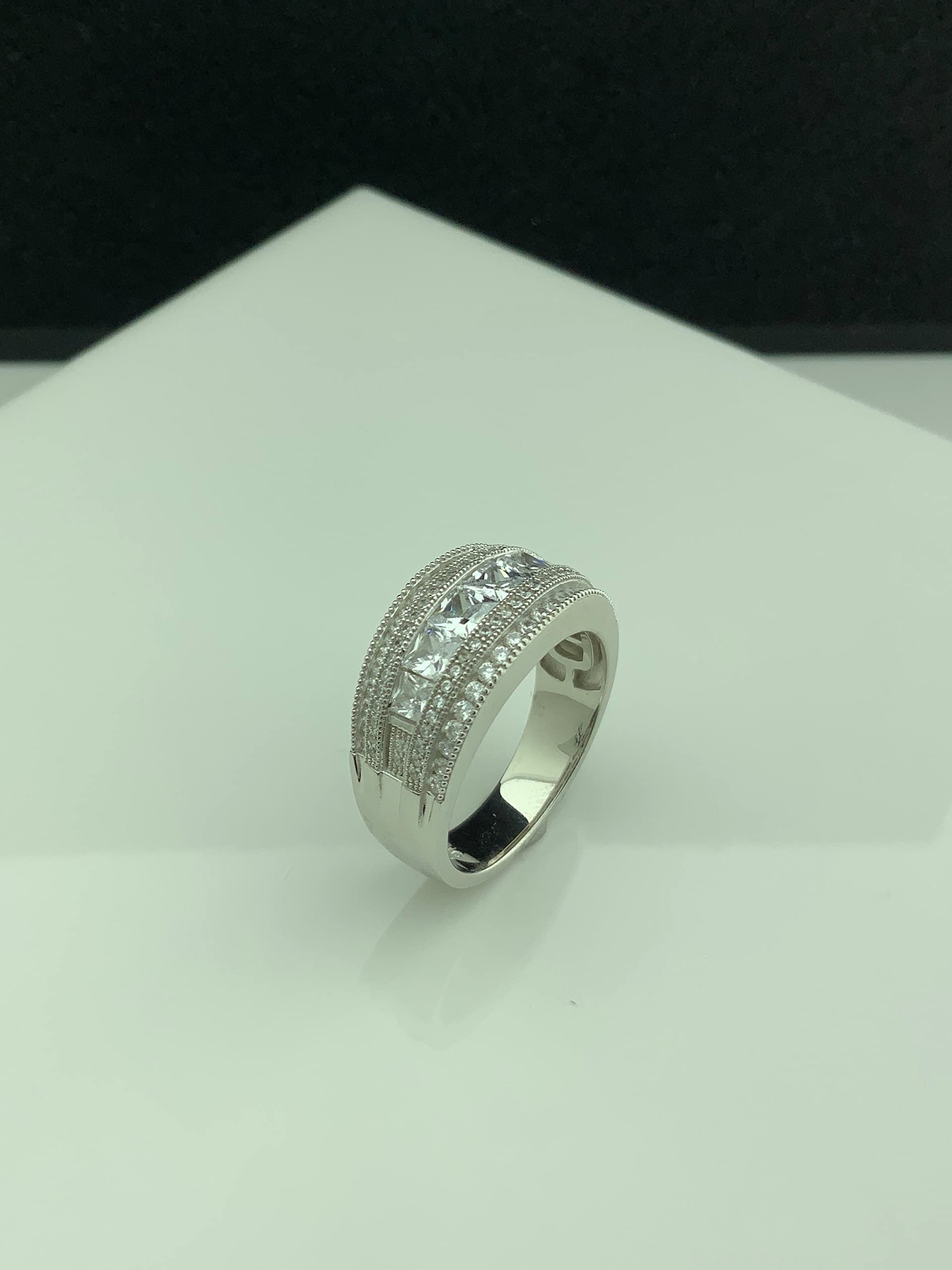 SILVERCLOSEOUT Rhodium Plated Sterling Silver Wide Square Cut Womens Cubic Zirconia Statement Ring - Size 11