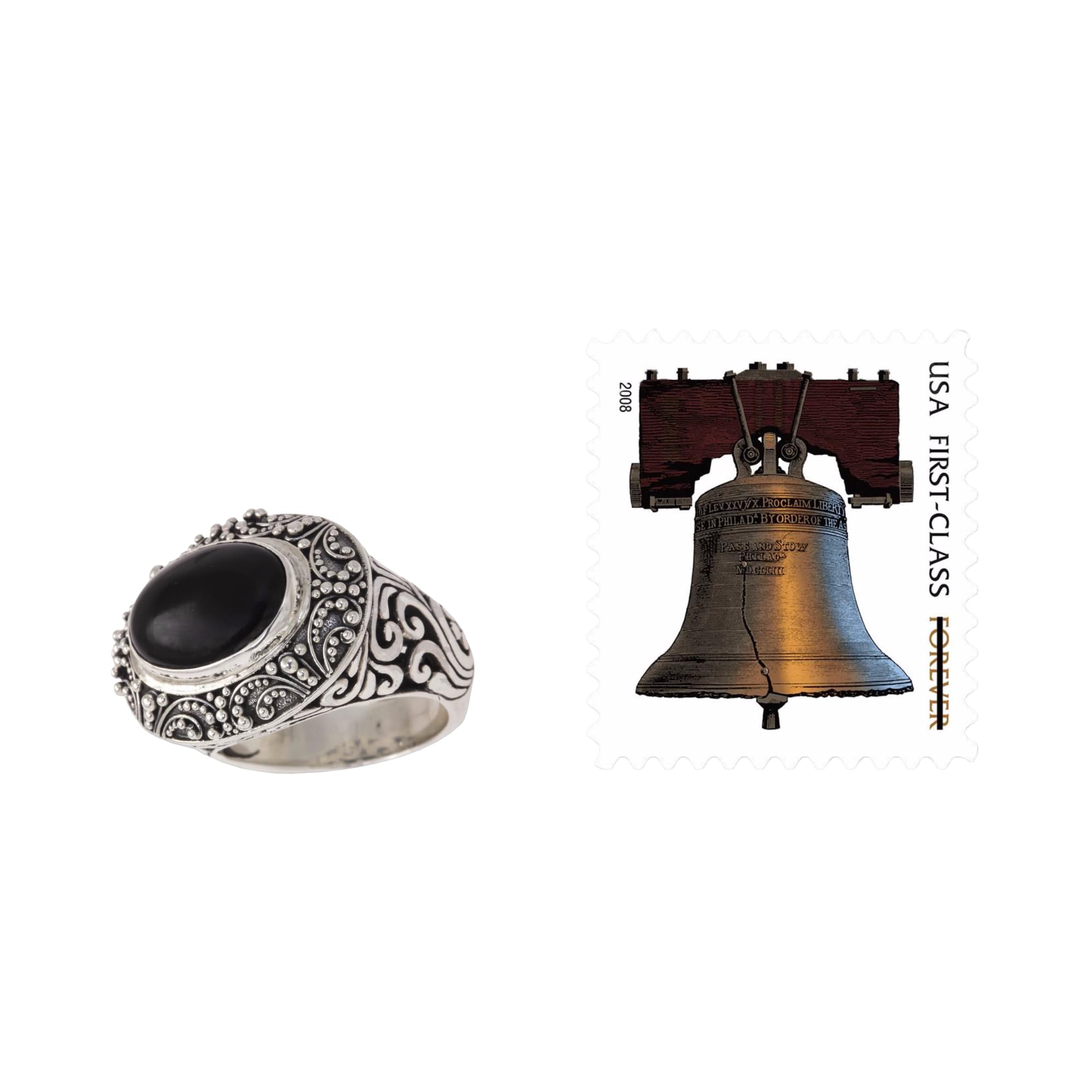 NOVICA Artisan Handmade .925 Sterling Silver Onyx Cocktail Ring Cabochon from Bali Black Single Stone Indonesia Birthstone 'Midnight Intrigue'