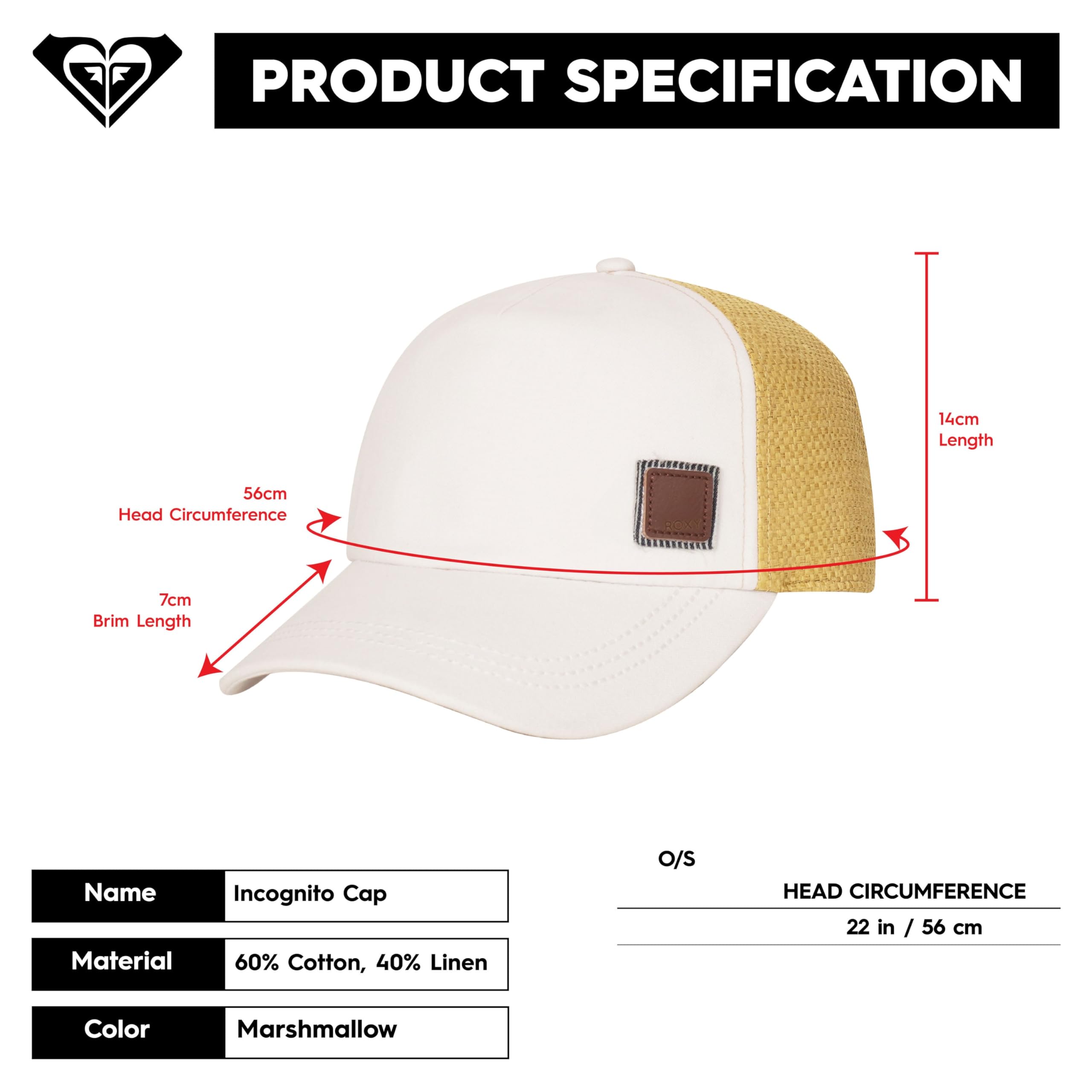 Roxy Women's Incognito Cap, Marshmallow 202, 1SZ