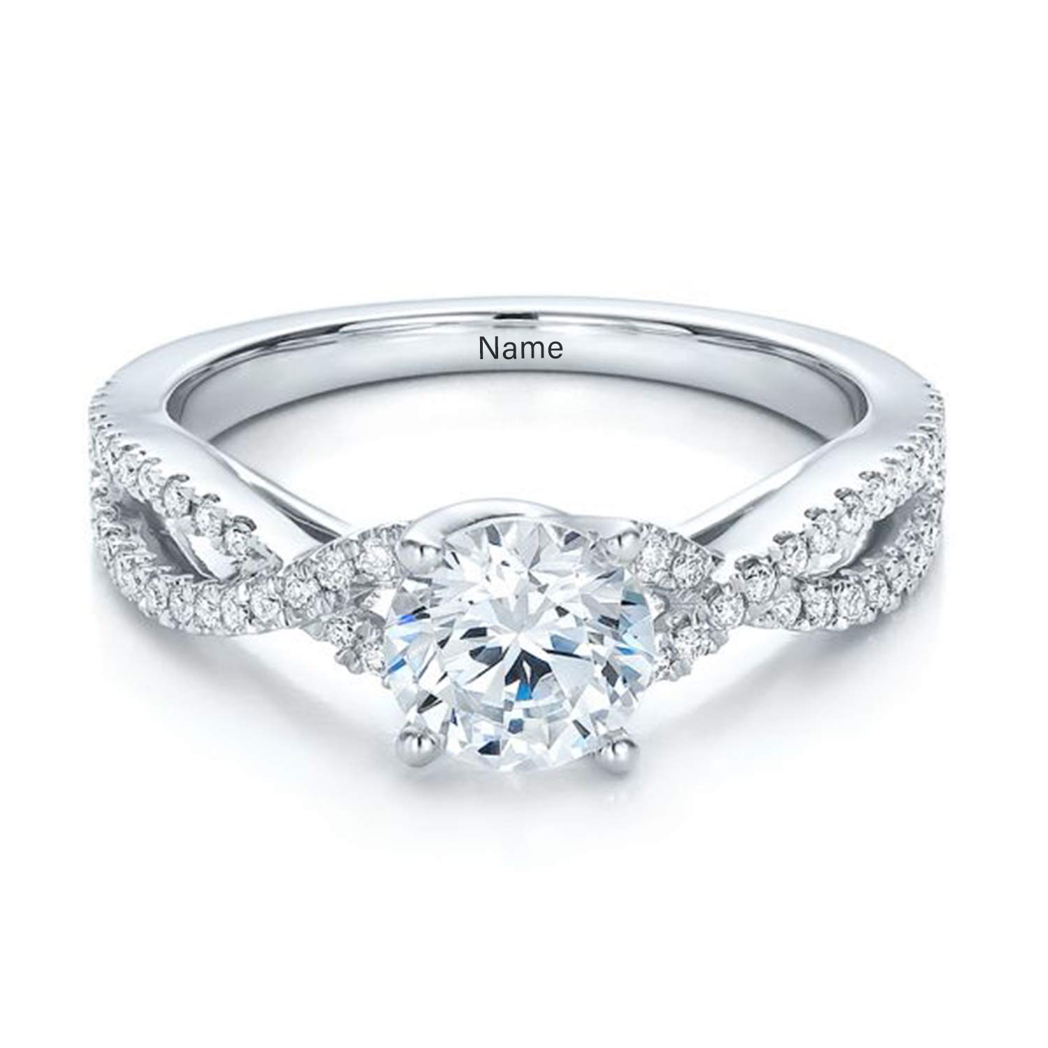 SISGEM 10K 14K 18K White Gold Engagement Ring for Women,Split Shank Pave Set 1.45 Carat(CTW) Moissanite Wedding Ring With Engraved Name,Wedding Anniversary Birthday Gifts for Her (10K Gold)