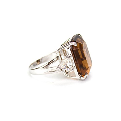 Providence Vintage Jewelry Cocktail Ring Smoky Topaz and Clear Austrian Crystals Rhodium Plated