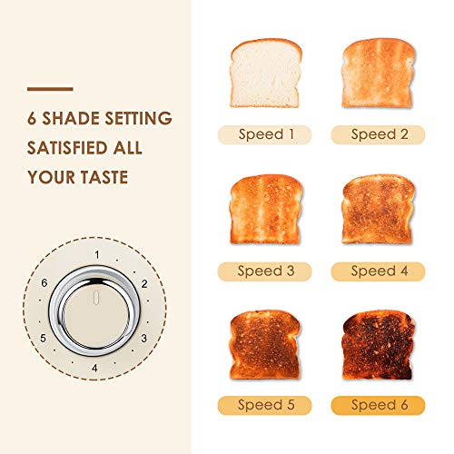 REDMOND 4 Slice Toaster Retro Stainless Steel Toasters with Bagel Defrost Cancel Function, 6 Browning Settings, Cream, ST033 WT-340C
