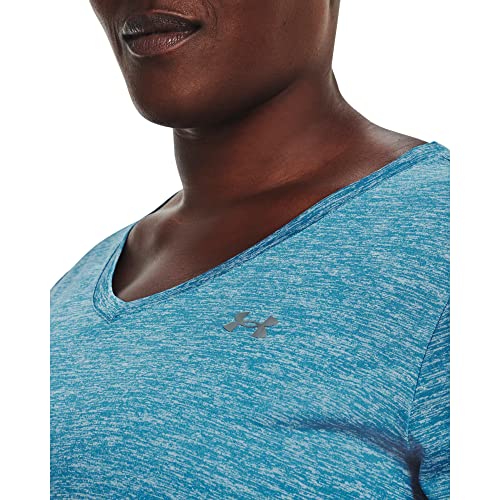 Under Armour Womens Tech Short-Sleeve V-Neck - Twist, (422) Capri/Fuse Teal/Metallic Silver, 3X