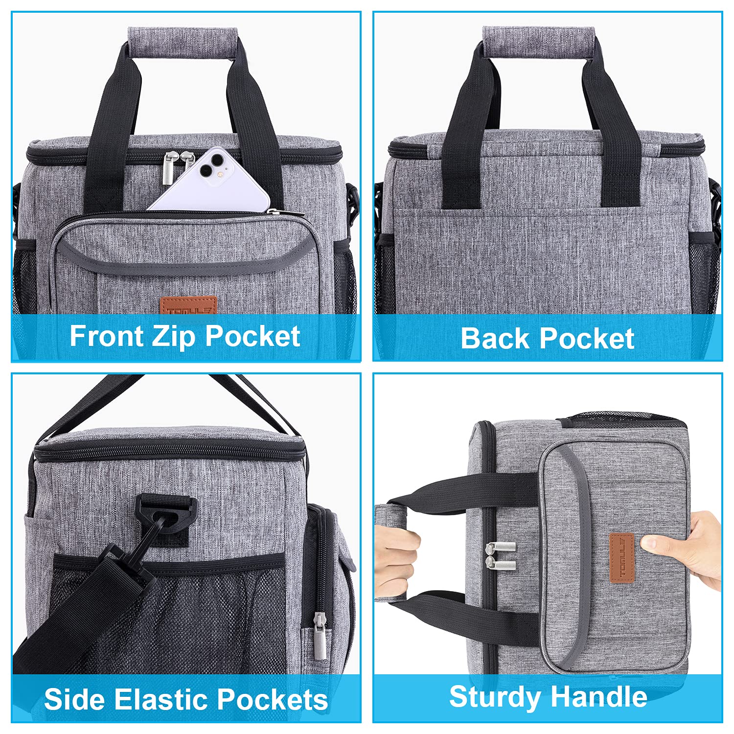 TOMULE Insulated Lunch Bag for Men Women - 3+years old (15L, Grey)