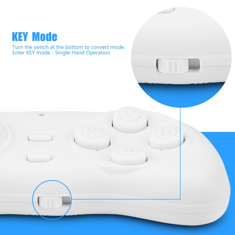 PL-608 Mini Bluetooth Gamepad, Portable Wireless Bluetooth Gaming Controller with Remote Shutter Multimedia Controller, for Mobile Phone, Tablet and PC(White)