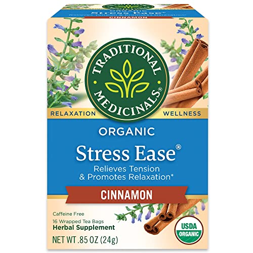 Traditional Medicinals Tea, Organic Stress Ease, Relieves Tension, Promotes Relaxation, 16 Tea Bags