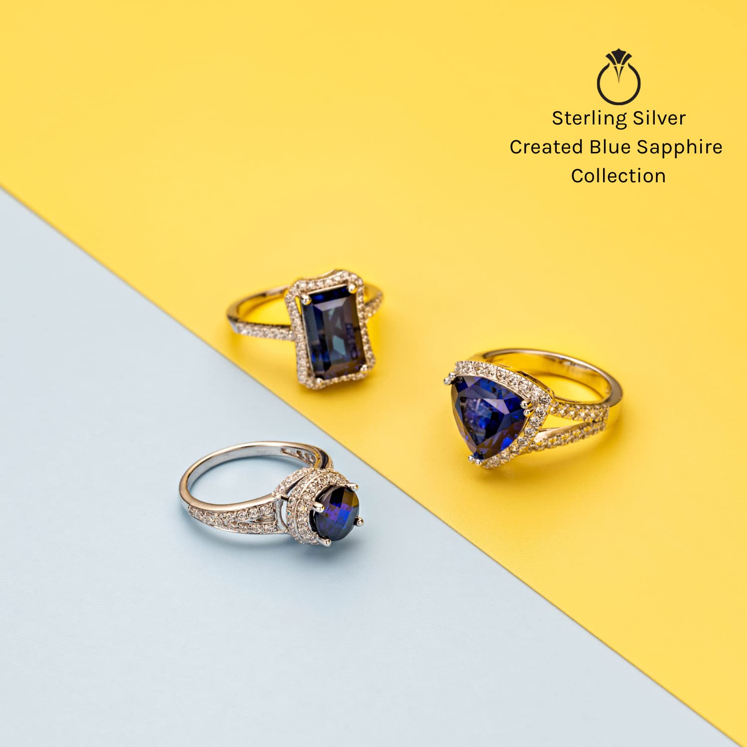PEORA Created Blue Sapphire Ring for Women 925 Sterling Silver, Designer Criss-Cross Solitaire, 3 Carats Radiant Cut 9x7mm, Comfort Fit, Size 6
