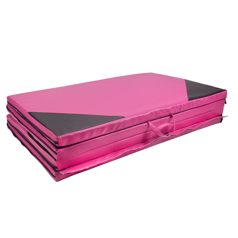 Polar Aurora 4'x8'x2 Thick Folding Panel Gymnastics Gym Exercise Aerobics Mats Stretching Fitness Yoga (Pink-Black)