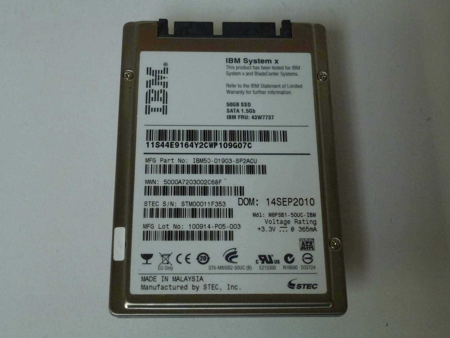 The Nekid Cow 43W7737 Genuine 43W7737 50GB SATA 18 NHS SSD Non Hot Swap Solid State Drive