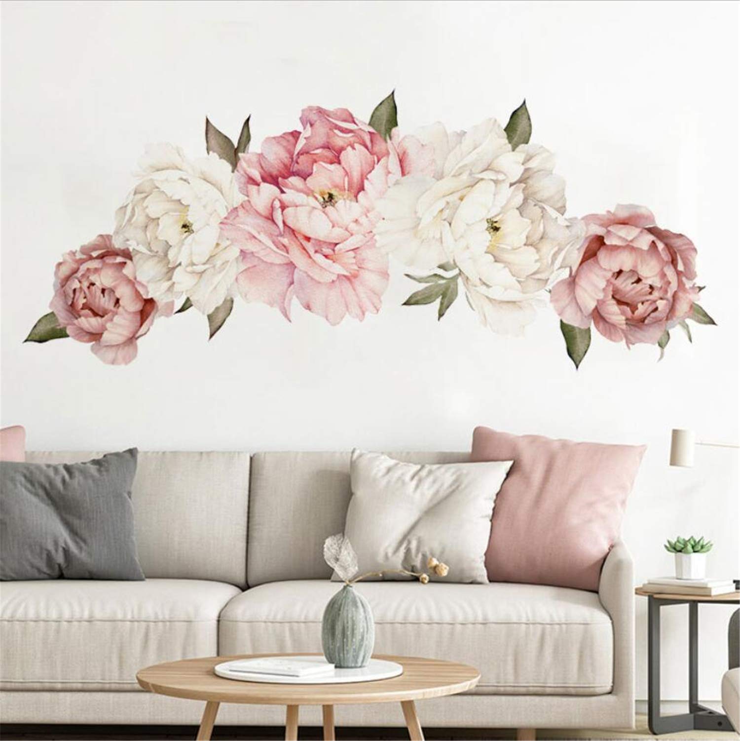 Prabahdak Pink Peony Floral Wall Sticker (3#Peony) PVC, Waterproof, Removable, Reusable, Indoor Decoration, for Girls Living Room Nursery Decor