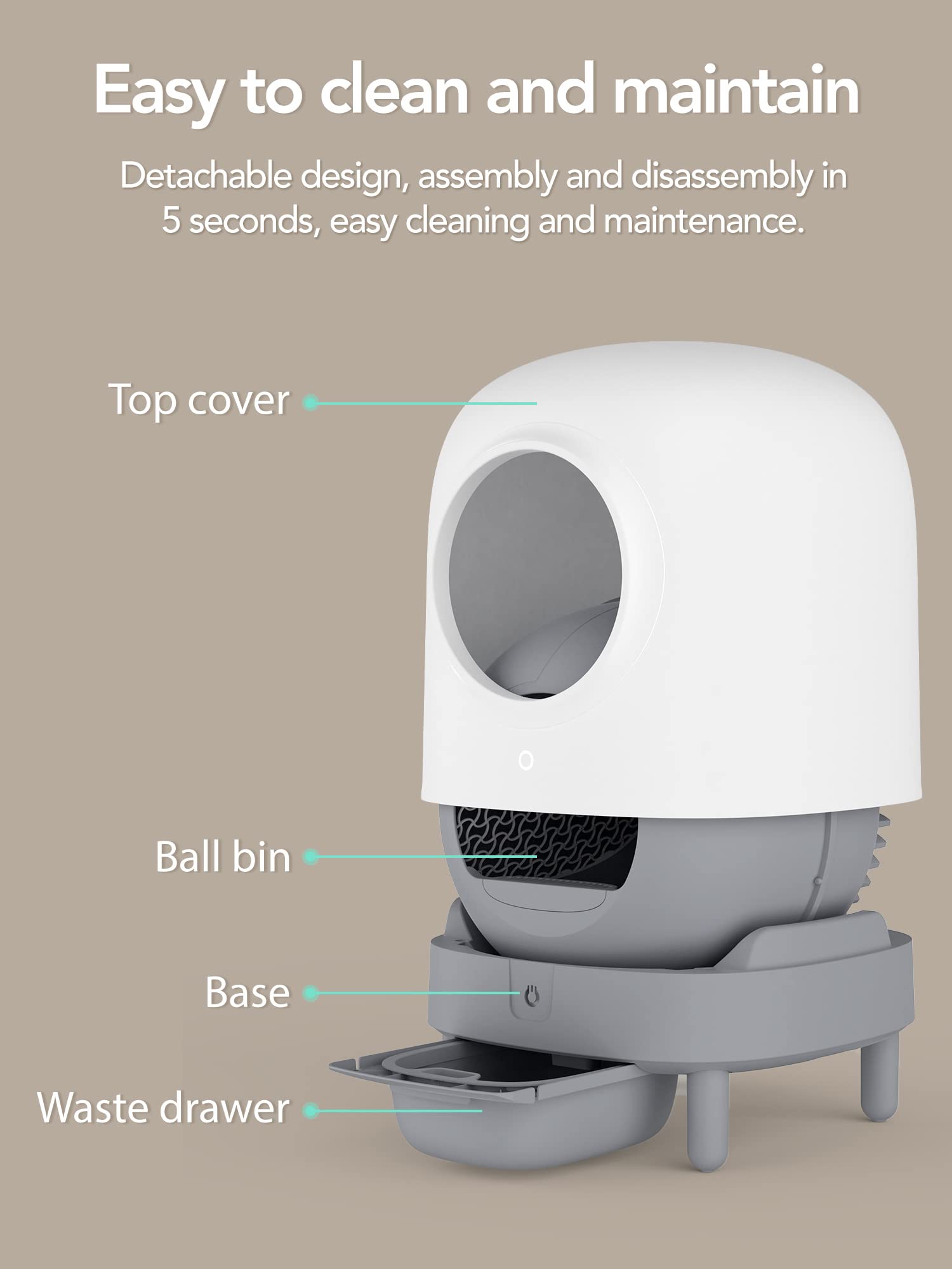 Petree Self Cleaning Cat Litter Box - The Game Changer for Cat Owners, Automatic Cat Litter Box with APP Control, 100% Safe, Odor Removal, Large Space for Multiple Cats