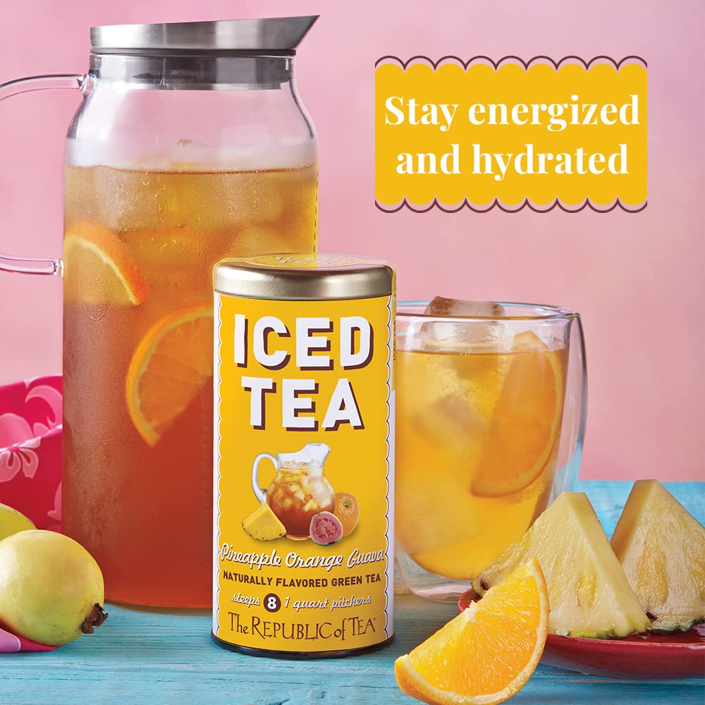 The Republic of Tea β Pineapple Orange Guava Iced Green Tea, 8 Large Quart-Sized Iced Tea Pouches, Naturally Caffeinated