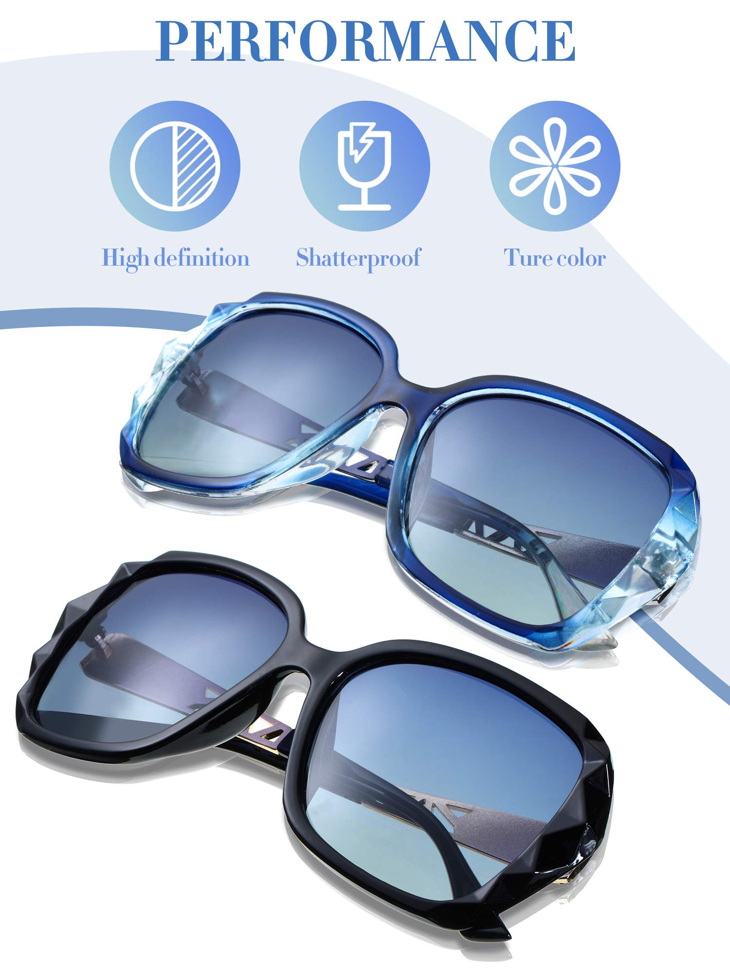 Weewooday 4 Pairs Oversized Sunglasses Women Sparkling Frame Ladies Sunglasses Polarized Square Sunglasses