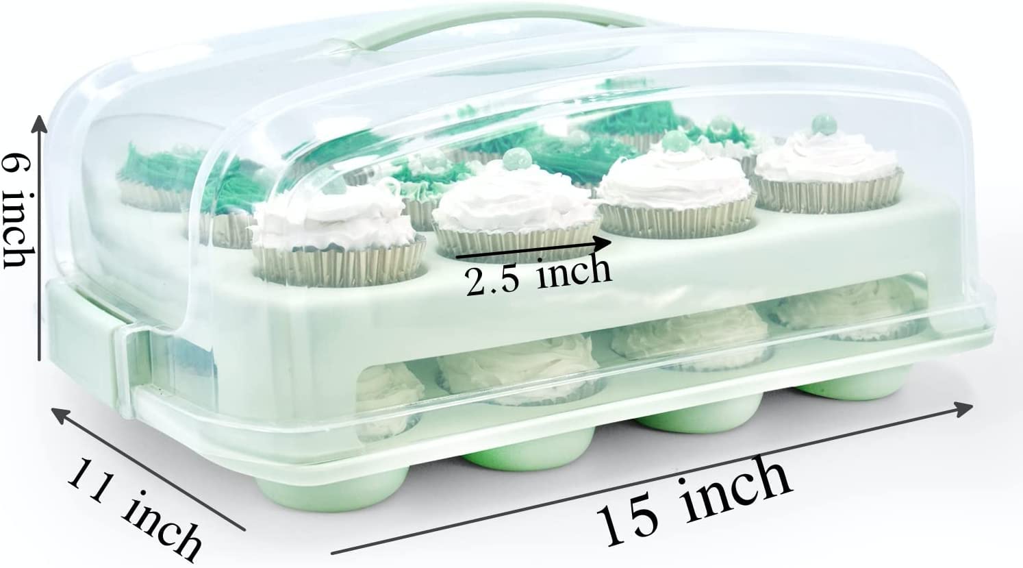 Top Shelf Elements Cupcake Carrier With Two Muffin Pan/Cupcake Pan Stylish Cupcake Carrier With Handle Carrier Holds 24 Cupcakes Muffin Tin Holds 12 Cupcakes Non Stick Cupcake Tray For Baking (Green)