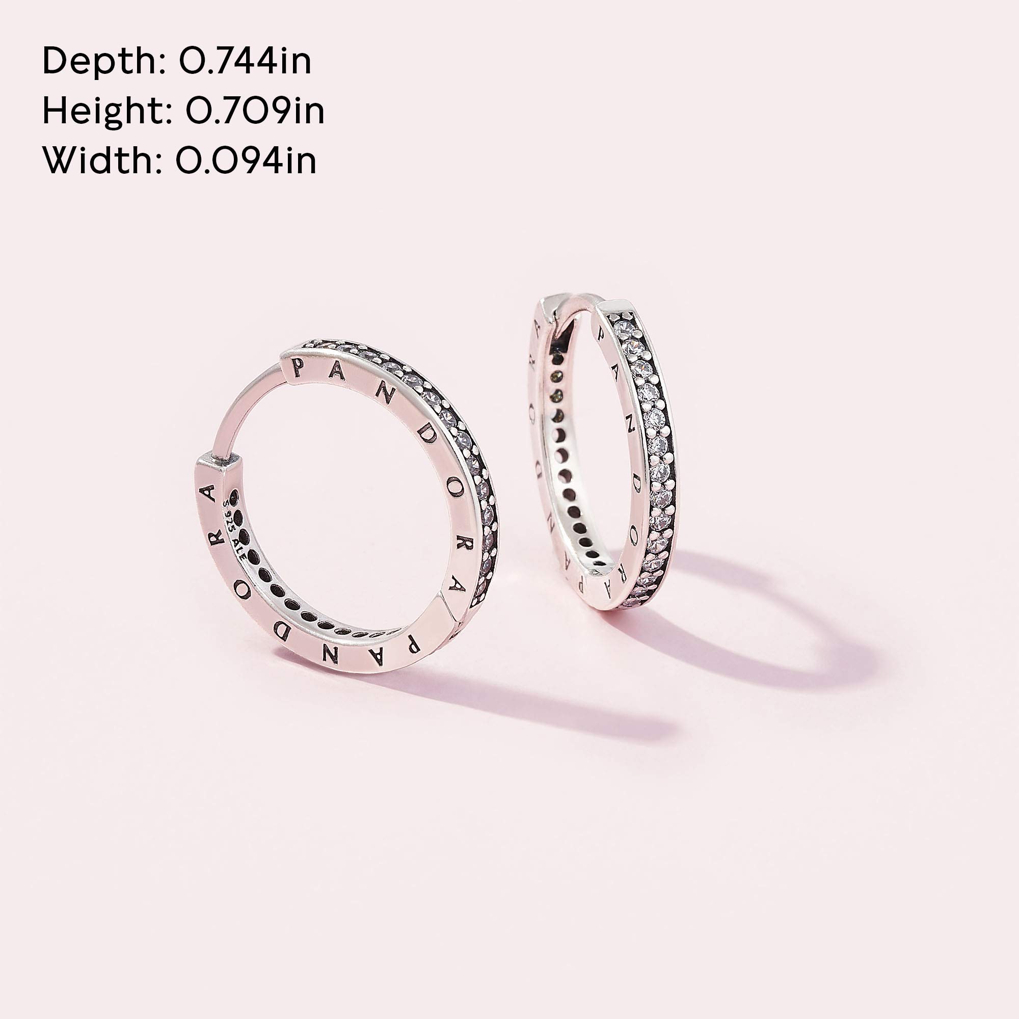 PANDORA Sparkle and PANDORA Logo Hoop Earrings - Stunning Women's Earrings - Great Gift for Her - Sterling Silver & Cubic Zirconia - 2.4 mm