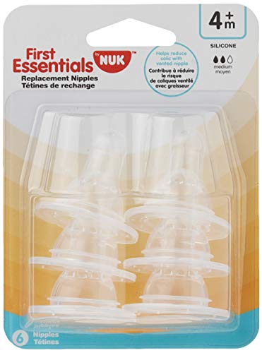 NUK Gerber First Essentials Silicone Nipples, Medium Flow, 4+ Months, 6 ct