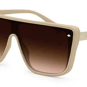 TOPFOXX - Rayz - Designer Square Sunglasses for Women Oversized - Total UV 400 Protection - Designed with IG Beauty Guru Raya Coleman (One Size, Nude)