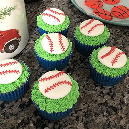 Set of 12 Royal Icing Sports Balls - Edible Cupcake Toppers by Sugar Deco (Baseballs)